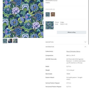 Designers Guild “rose De Damas- Indigo ” Printed Velvet - Upholstery ...