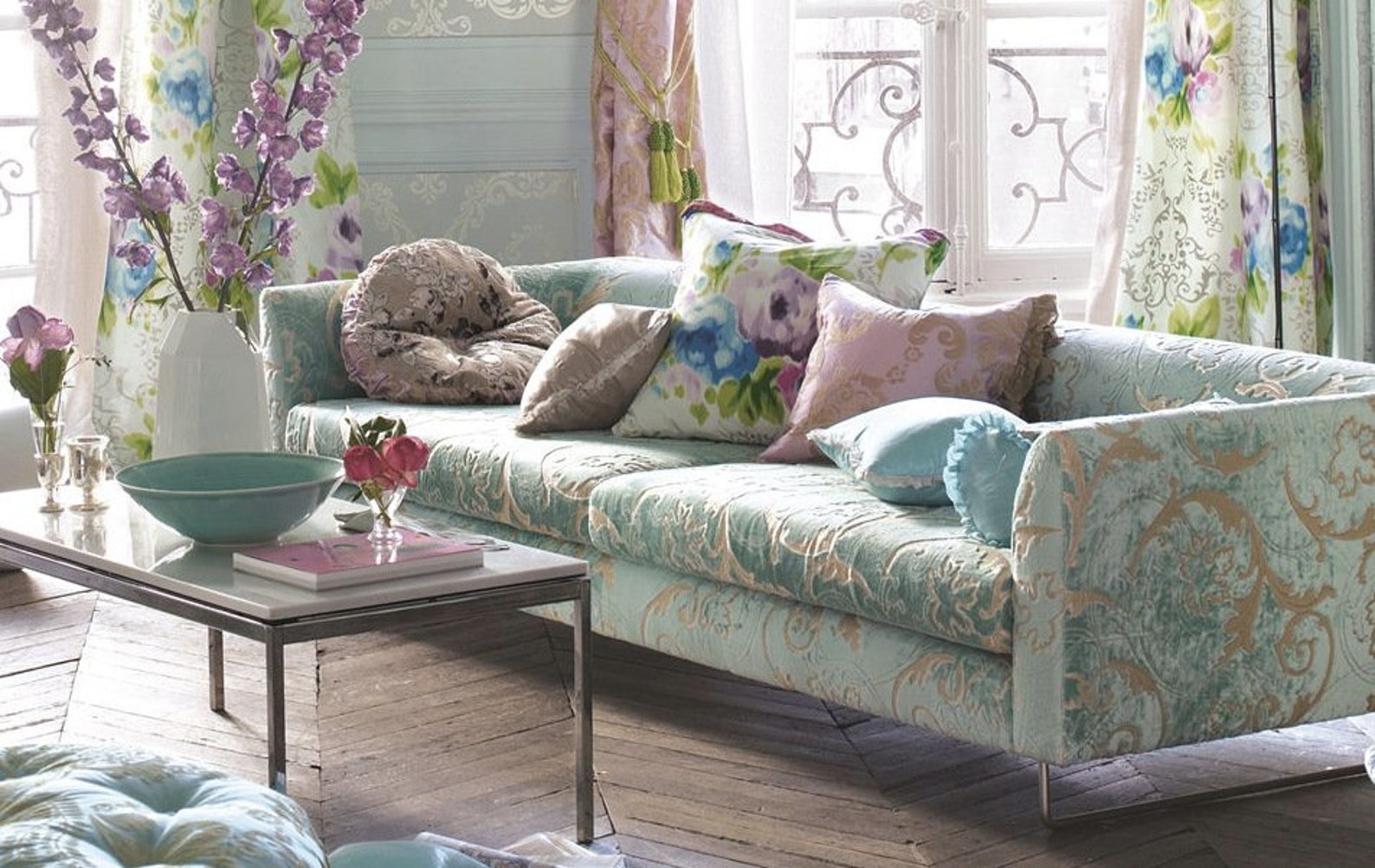 Designers Guild Fabric musette Aqua Blue Printed - Etsy