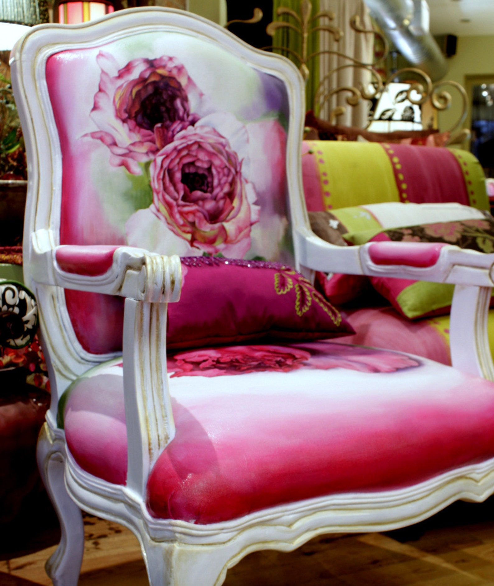 Upcycled Romantic Style Hand Painted Upholstered Chair in - Etsy