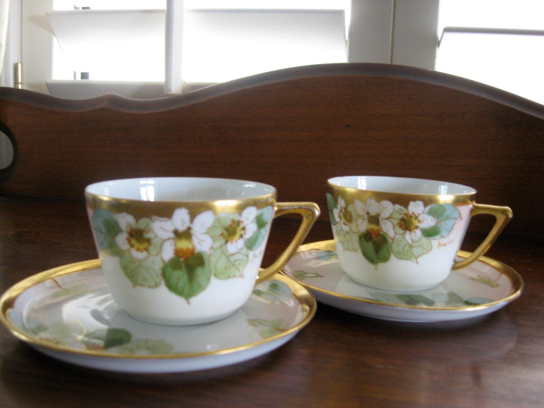 2 Cups and Saucers Hand Painted by Famous Pickard Artist One Signed ...
