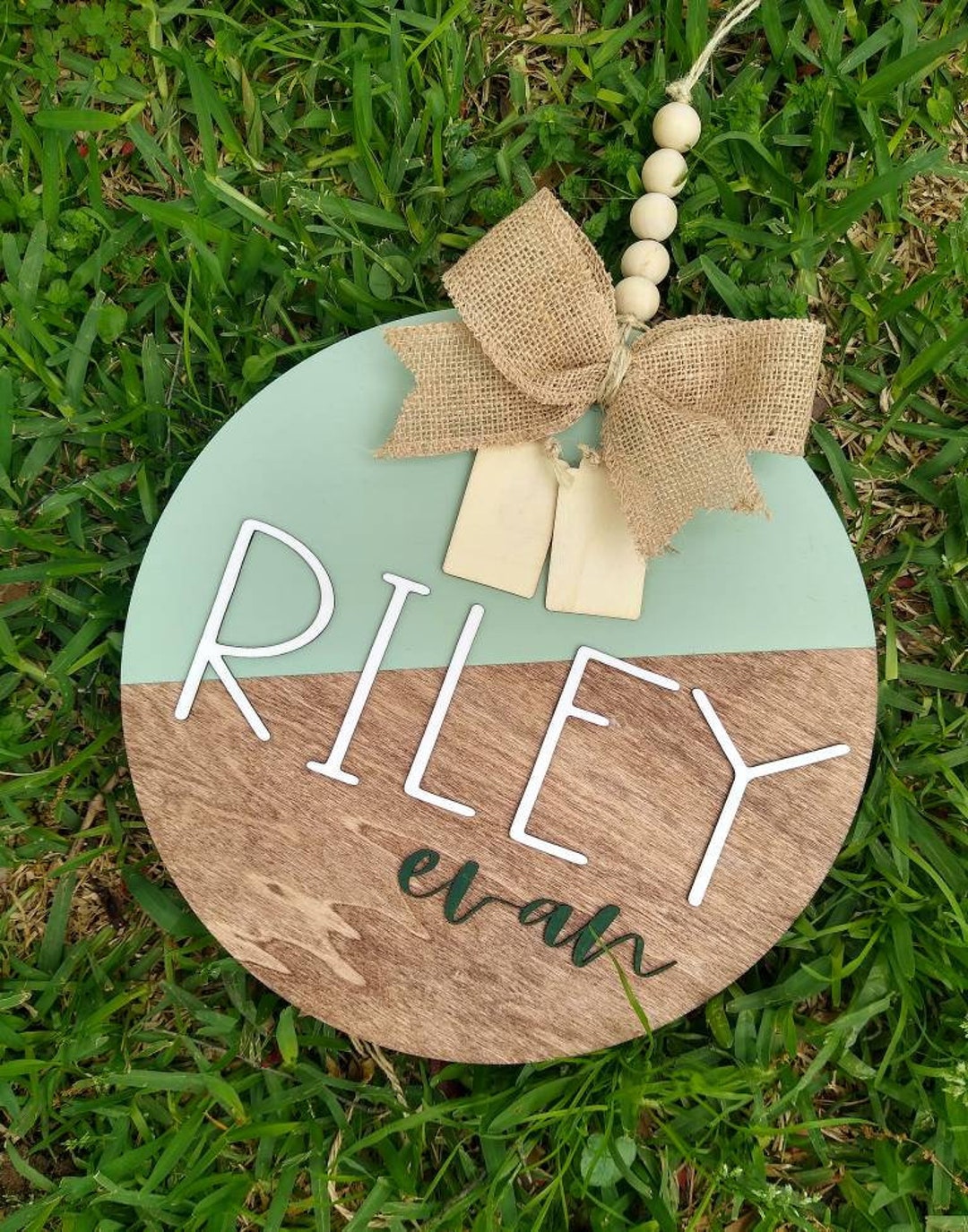 3D Hospital Hanger Name Sign // Burlap Bead Wood Wall Decor // Round ...