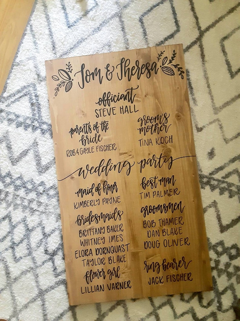 Hand Lettered Wedding Party Program // Wood Wedding Decor // | Etsy Hand Lettered Wedding Party Program // Wood Wedding Decor // | Etsy