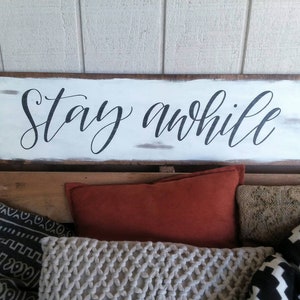 Large Wood Sign // Stay Awhile // Farmhouse Rustic Living Room or Guest ...