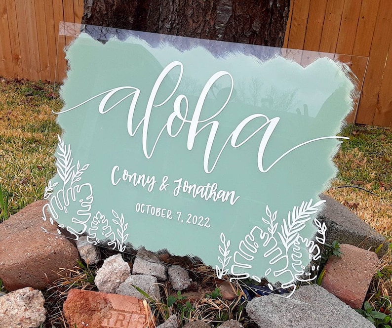 Hand-lettered Aloha Wedding Sign, Painted Acrylic Entrance Decor (18x24 ...
