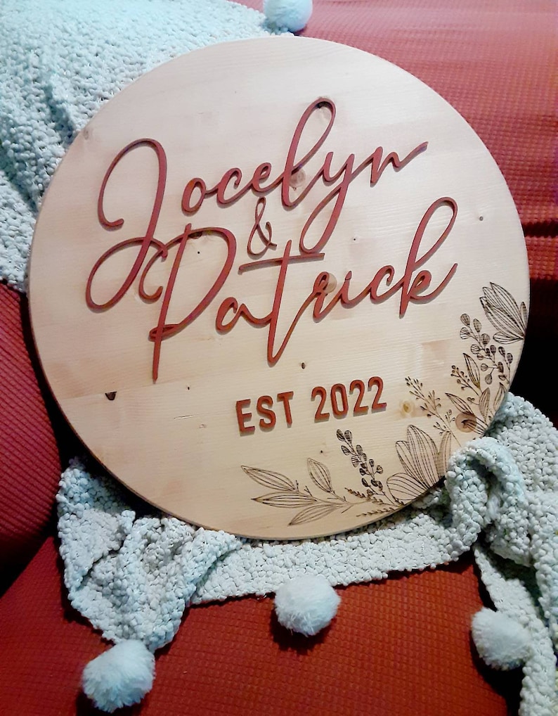 3d Wedding Couples Sign //raised Wood Round Name // Terracotta - Etsy