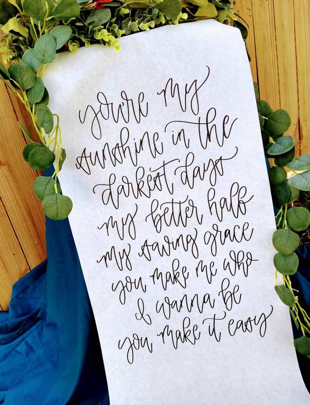 Any Quote or Lyrics! Handlettered Table Scroll // Calligraphy Quote ...
