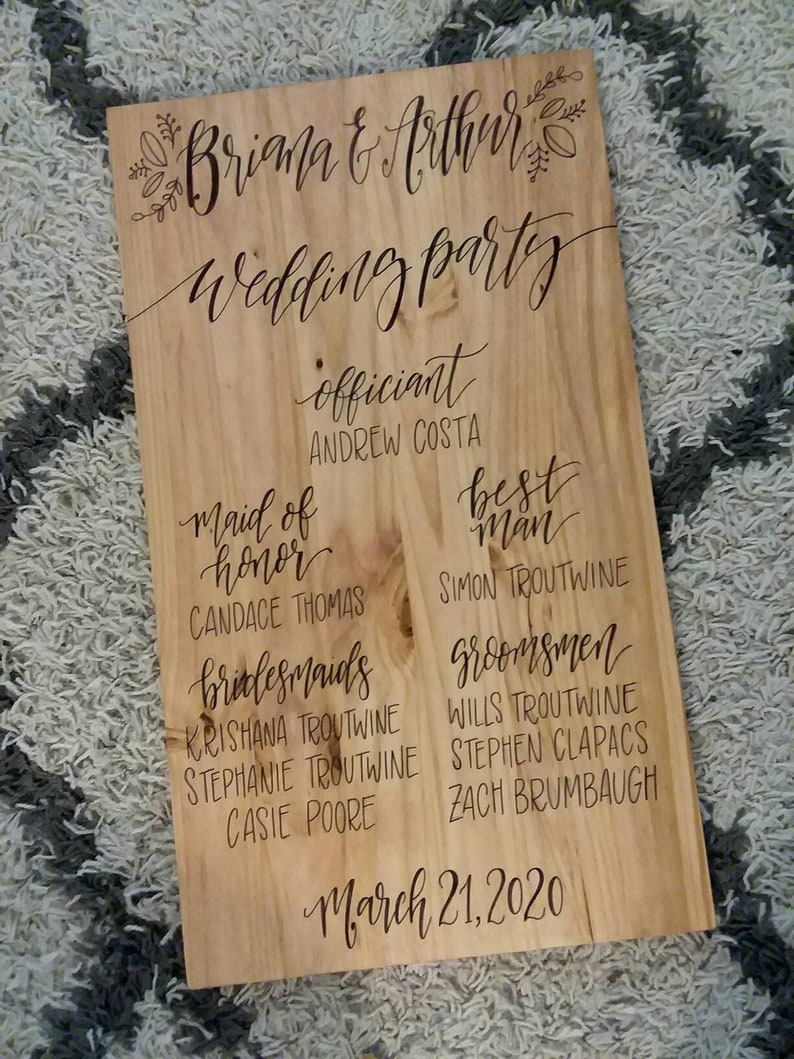 Hand Lettered Wedding Party Program // Wood Wedding Decor // | Etsy Hand Lettered Wedding Party Program // Wood Wedding Decor // | Etsy