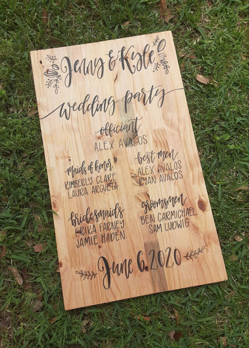Hand Lettered Wedding Party Program // Wood Wedding Decor // | Etsy Hand Lettered Wedding Party Program // Wood Wedding Decor // | Etsy