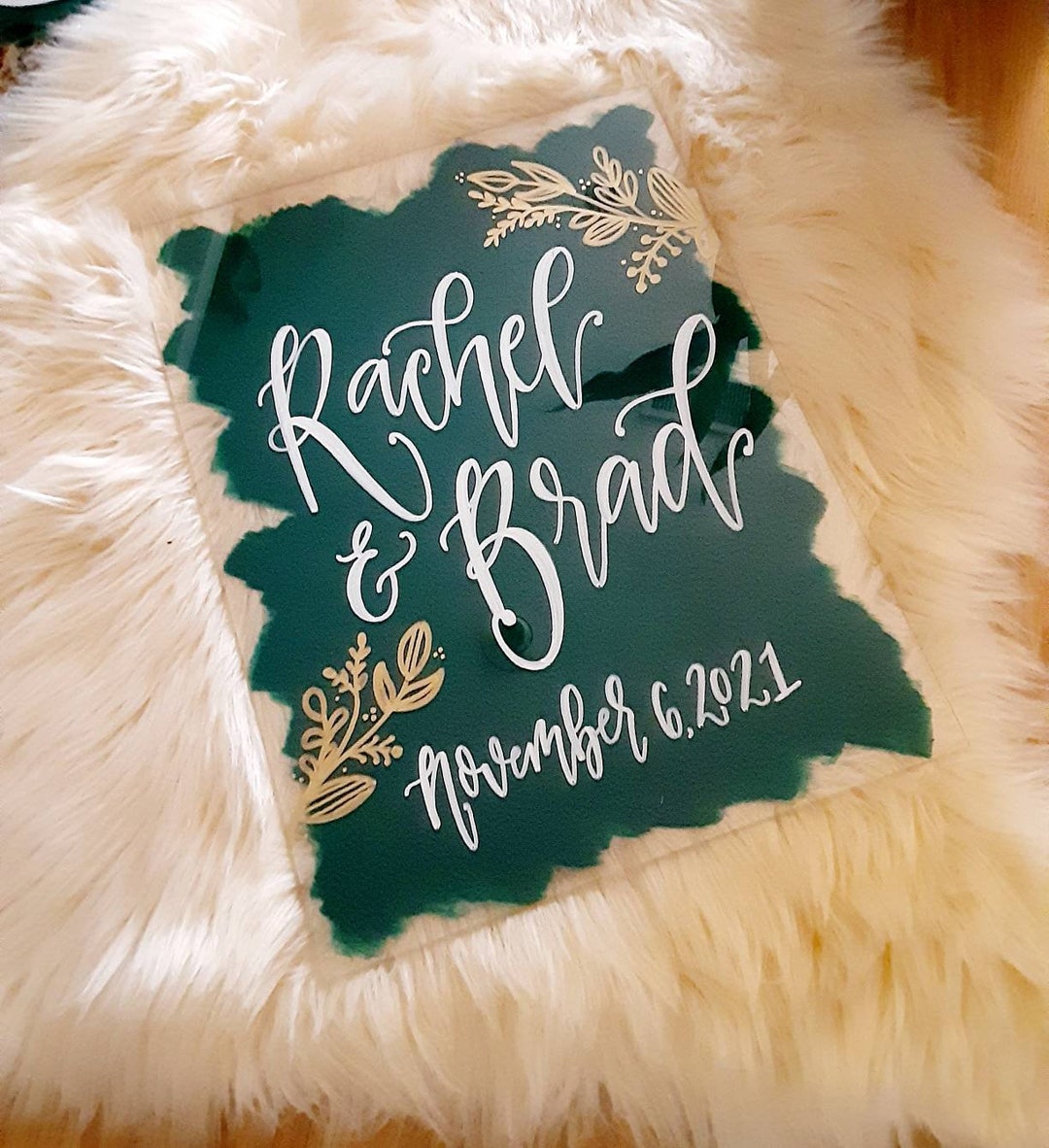 Acrylic Wedding Sign // Couples or Bridal Shower Decor // Teal and Gold ...