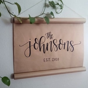 Personalized Family Name Brown Paper Scroll // Last Name Sign ...