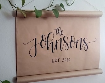 Personalized Family Name Brown Paper Scroll // Last Name Sign ...