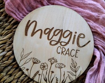 Baby Announcement Decor // Boho Hospital Name Sign // Round Newborn ...