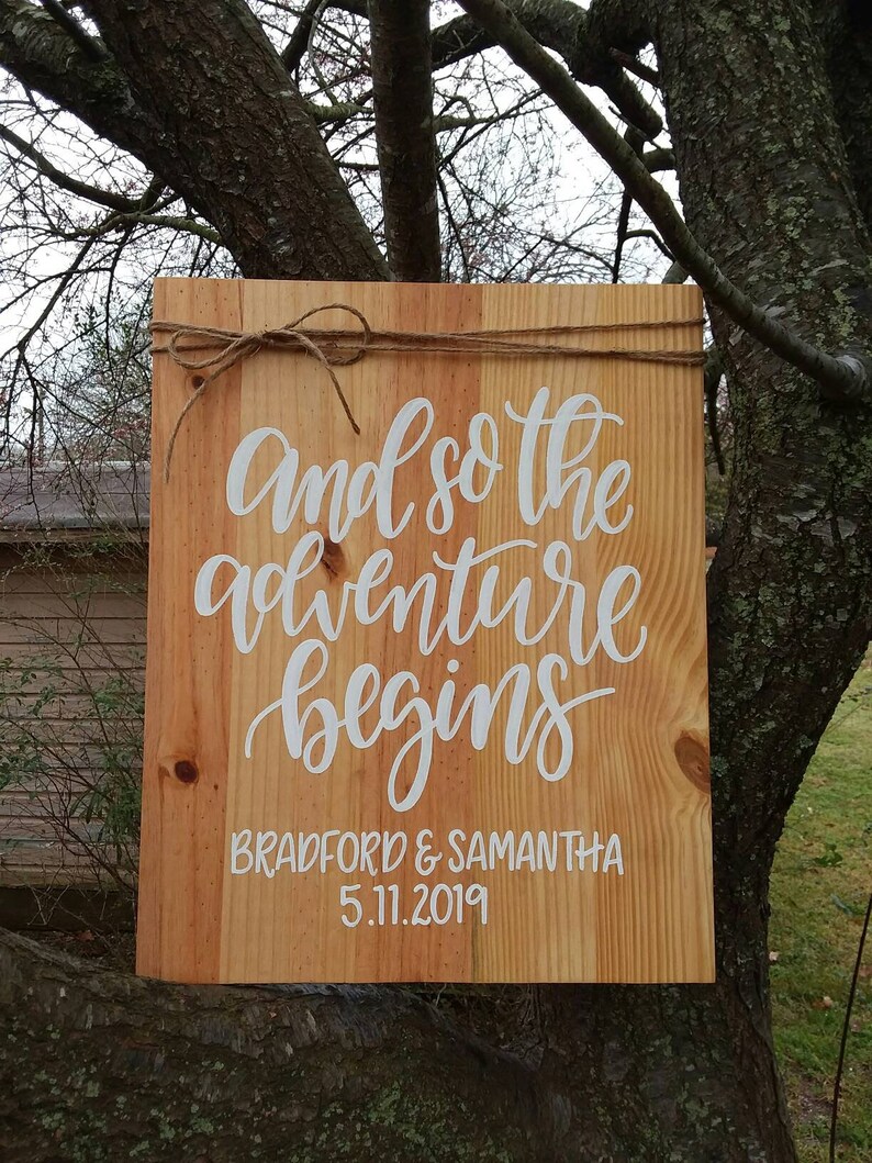 And so the Adventure Begins // Wedding Welcome Sign // Names - Etsy