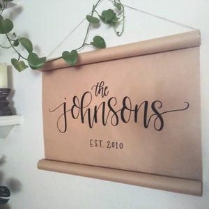 Personalized Family Name Brown Paper Scroll // Last Name Sign ...