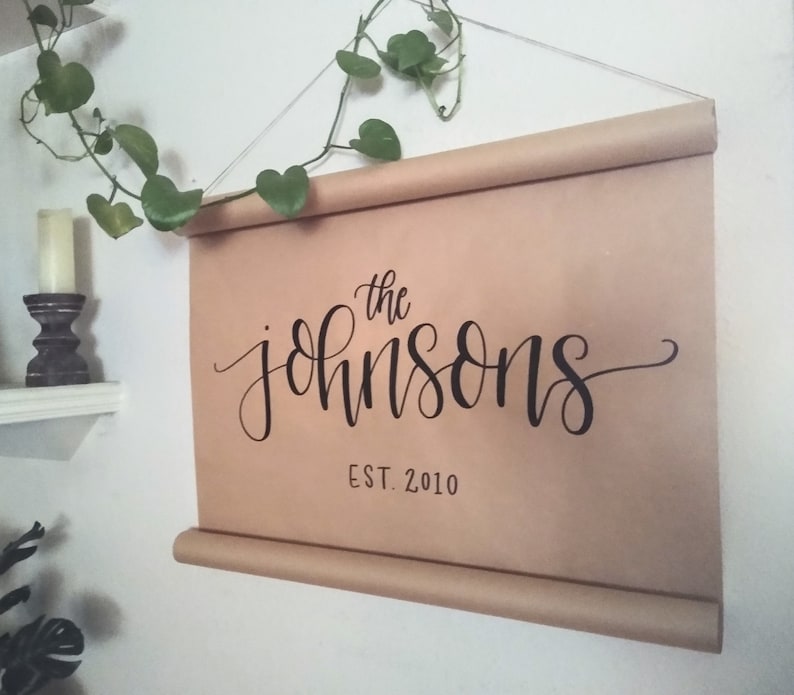 Personalized Family Name Brown Paper Scroll, Calligraphy Wall Decor - Etsy