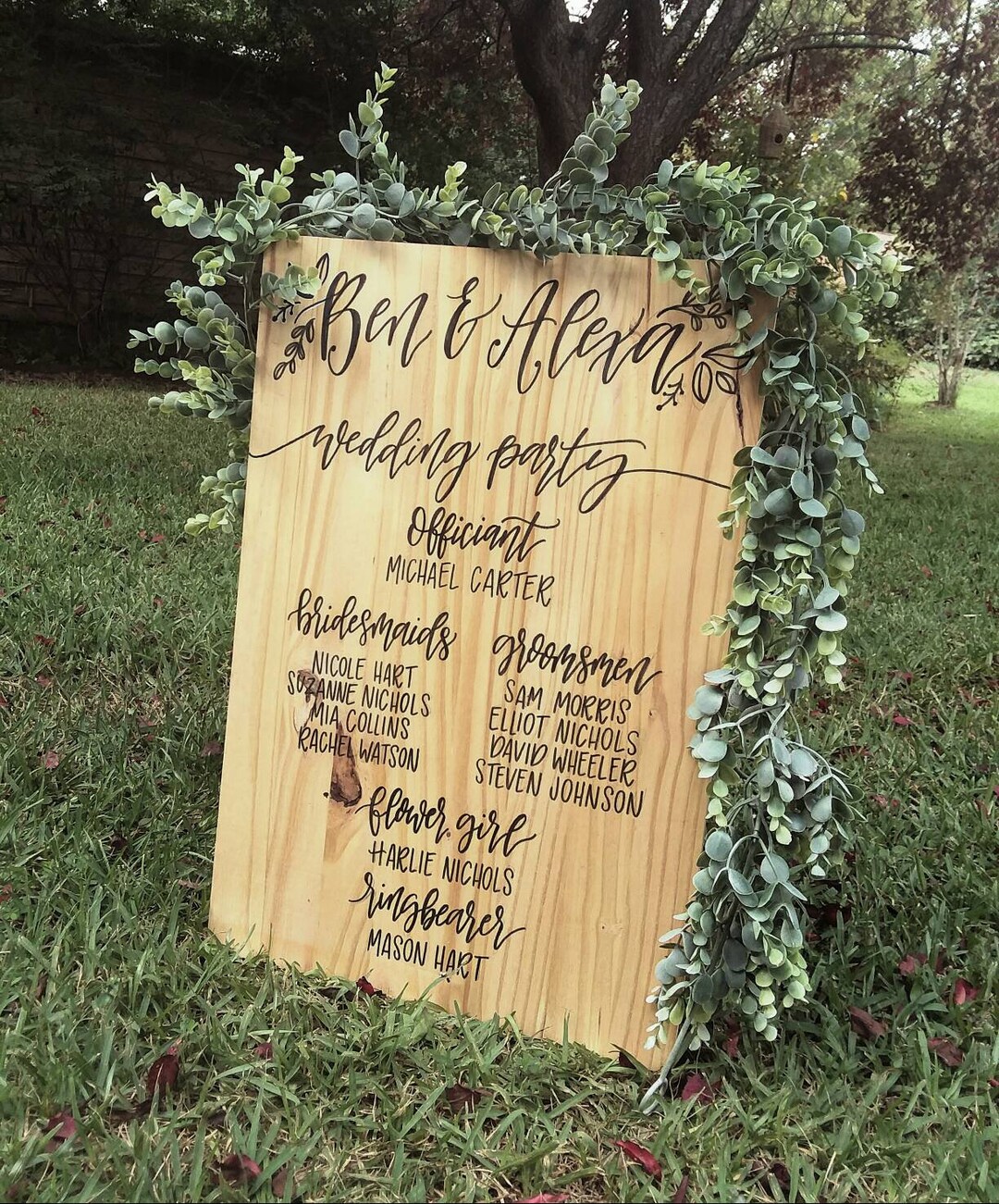 Hand Lettered Wedding Party Program // Wood Wedding Decor // Minimalist ... Hand Lettered Wedding Party Program // Wood Wedding Decor // Minimalist ...