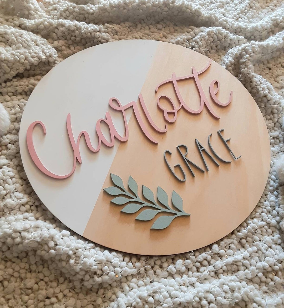 3D Nursery or Kid's Room Name Sign // Raised Wood Wall Decor // Round ...
