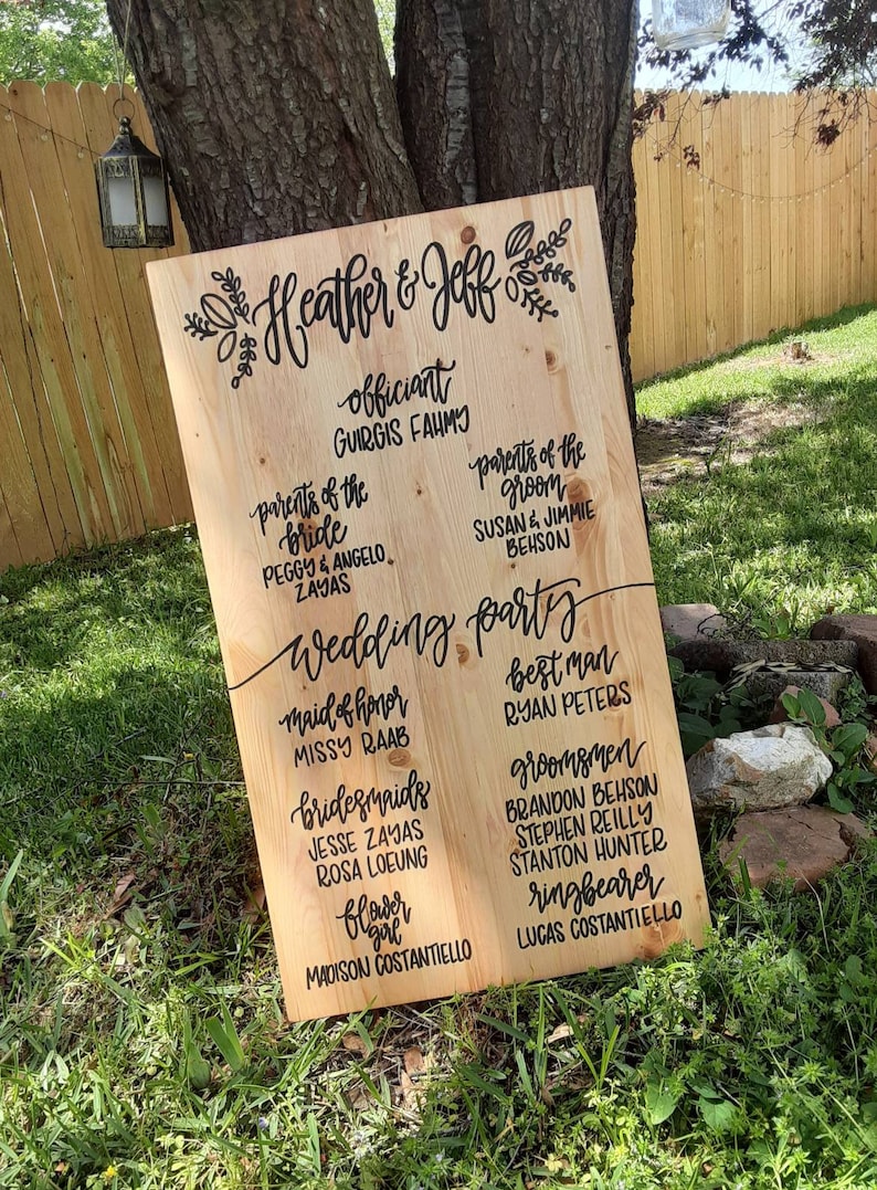 Hand Lettered Wedding Party Program // Wood Wedding Decor // | Etsy Hand Lettered Wedding Party Program // Wood Wedding Decor // | Etsy