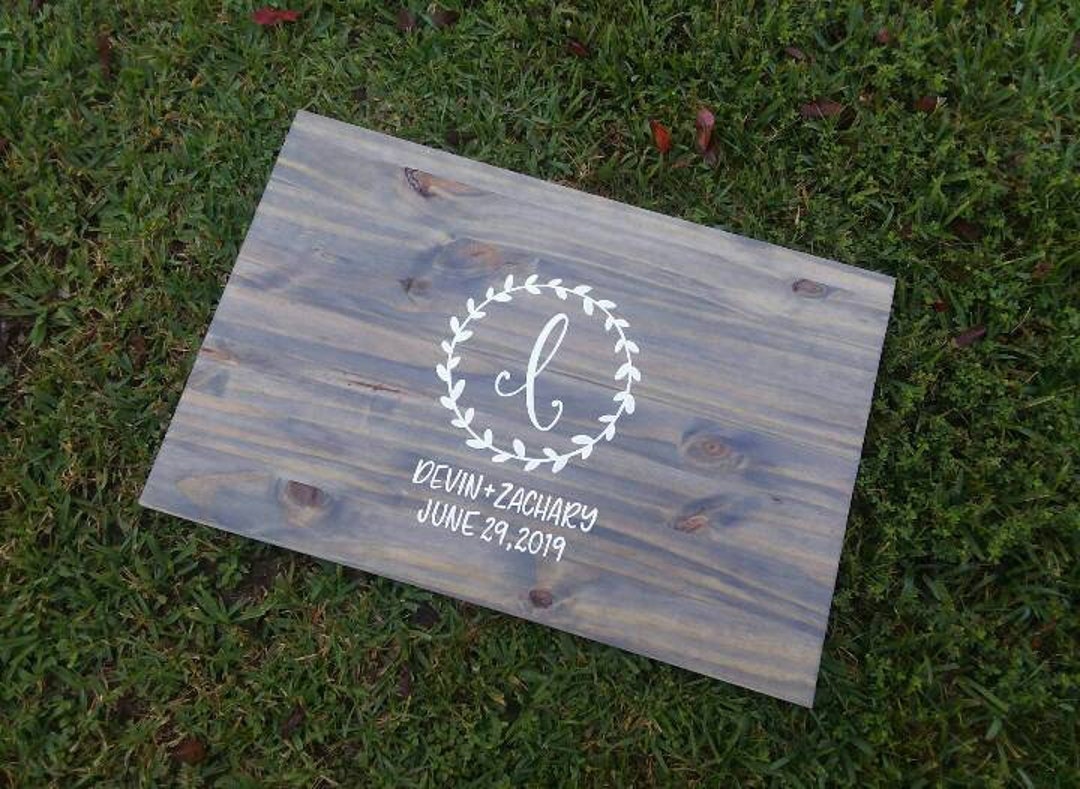 Alternative Guest Book Board // Guest Sign in // Leaf Initial Monogram ...