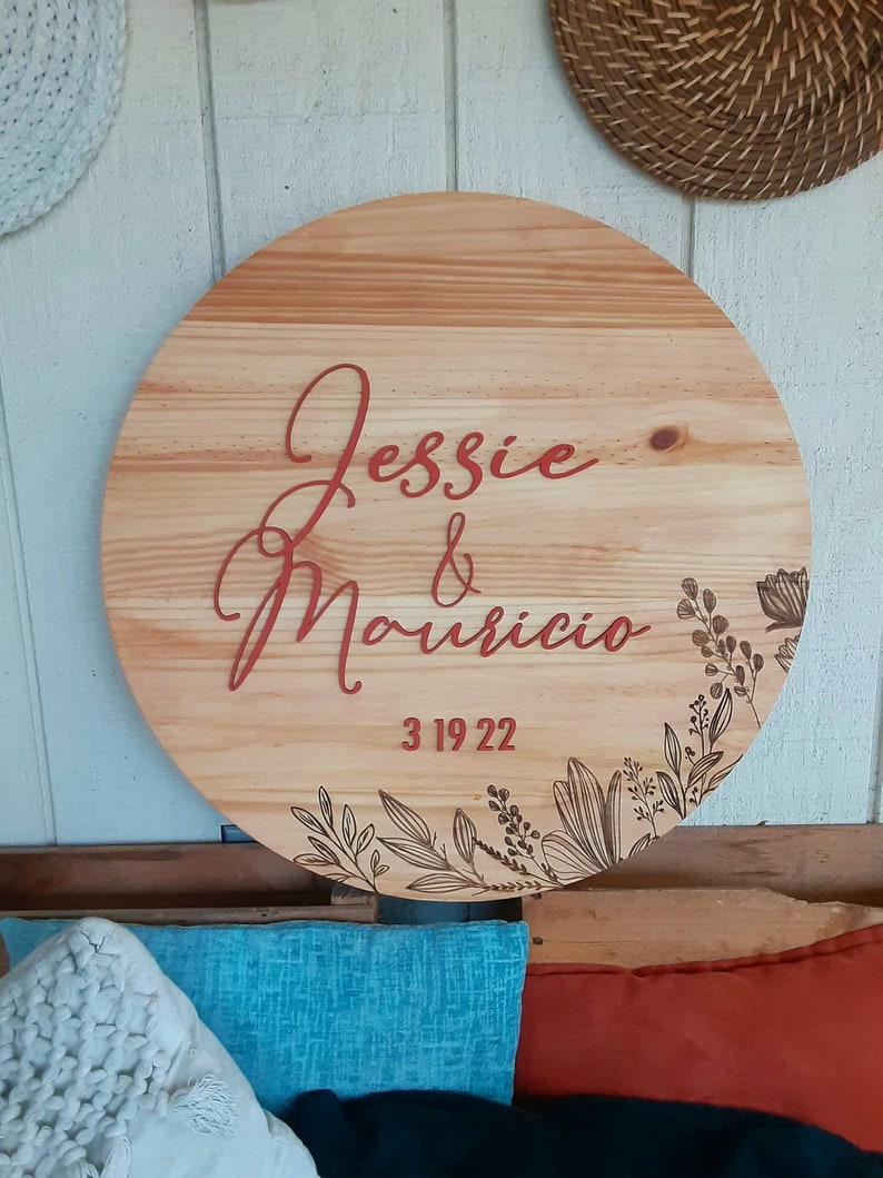 3d Wedding Couples Sign //raised Wood Round Name // Terracotta - Etsy
