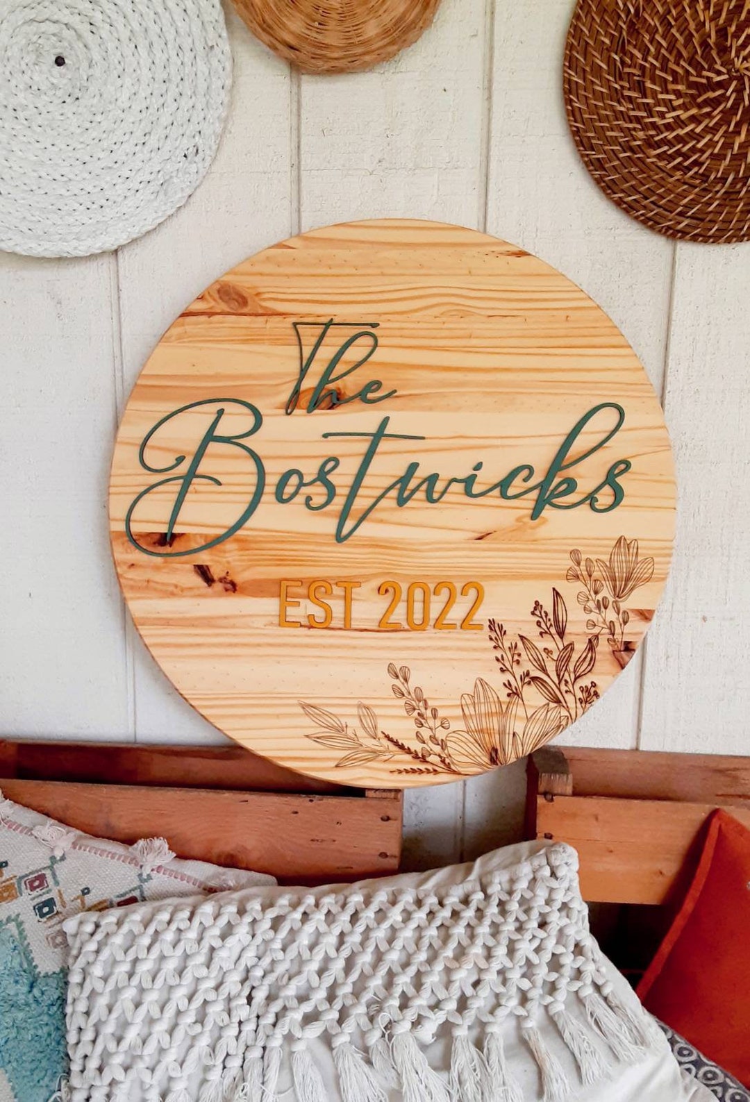 3d Wedding Couples Sign //raised Wood Round Name // Boho Minimalist ...