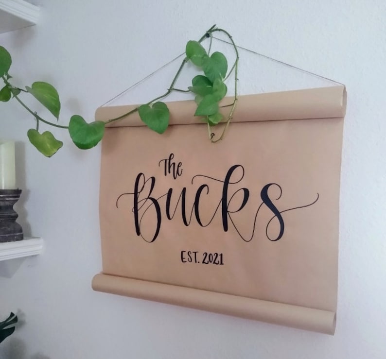 Personalized Family Name Brown Paper Scroll, Calligraphy Wall Decor - Etsy