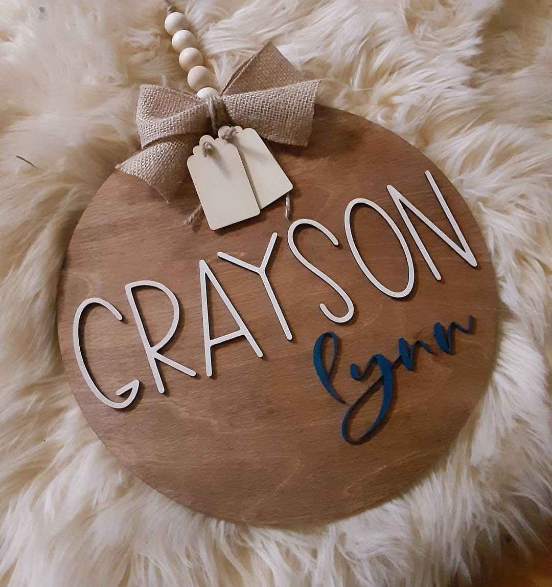 3D Hospital Hanger Name Sign // Burlap Bead Wood Wall Decor // Round ...