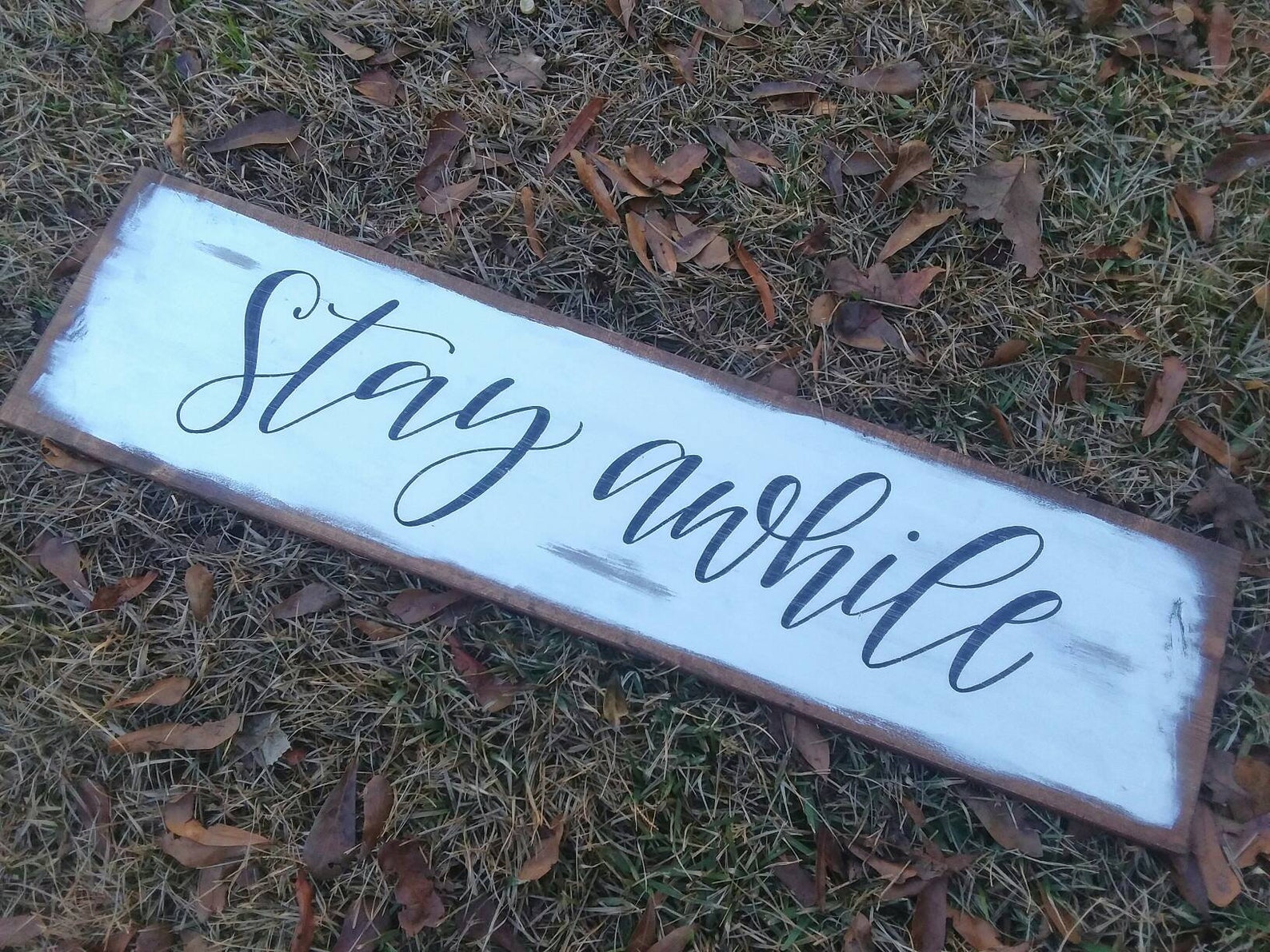 Large Wood Sign // Stay Awhile // Farmhouse Rustic Living Room | Etsy