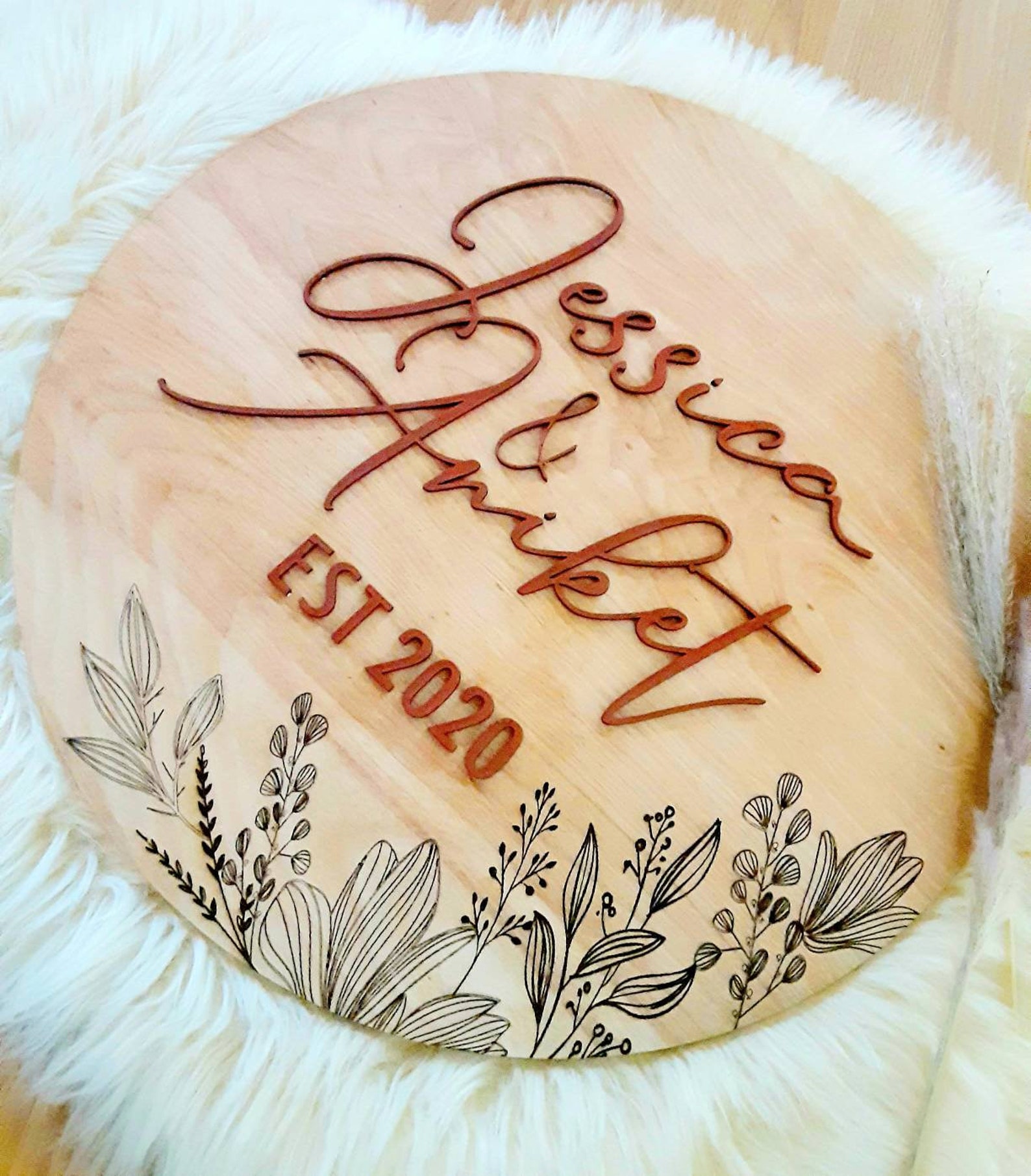 3d Wedding Couples Sign //raised Wood Round Name // Terracotta - Etsy