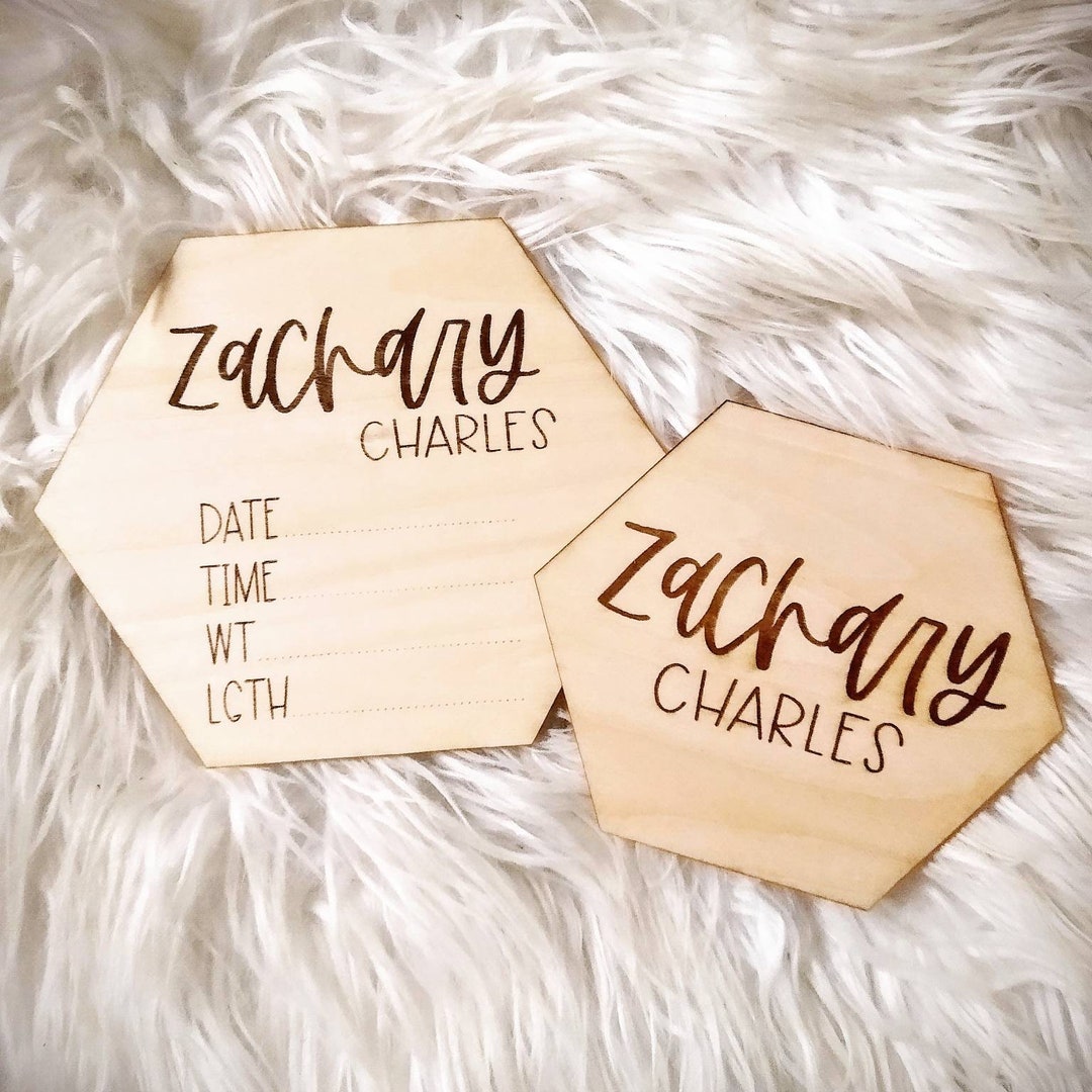 Hexagon Baby Announcement Sign Set, Newborn Photo Prop, Custom Wood ...