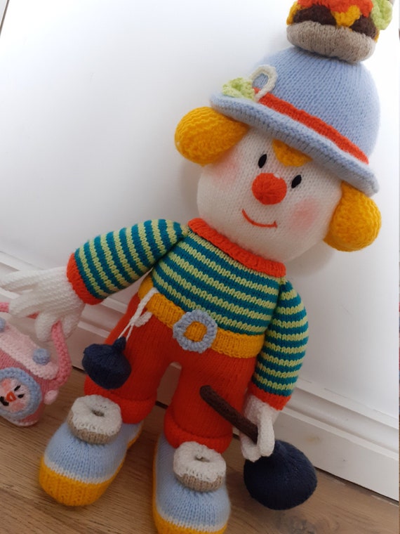 Patrick the Plumber Hand Knitted Clown With Plunger Radio & | Etsy