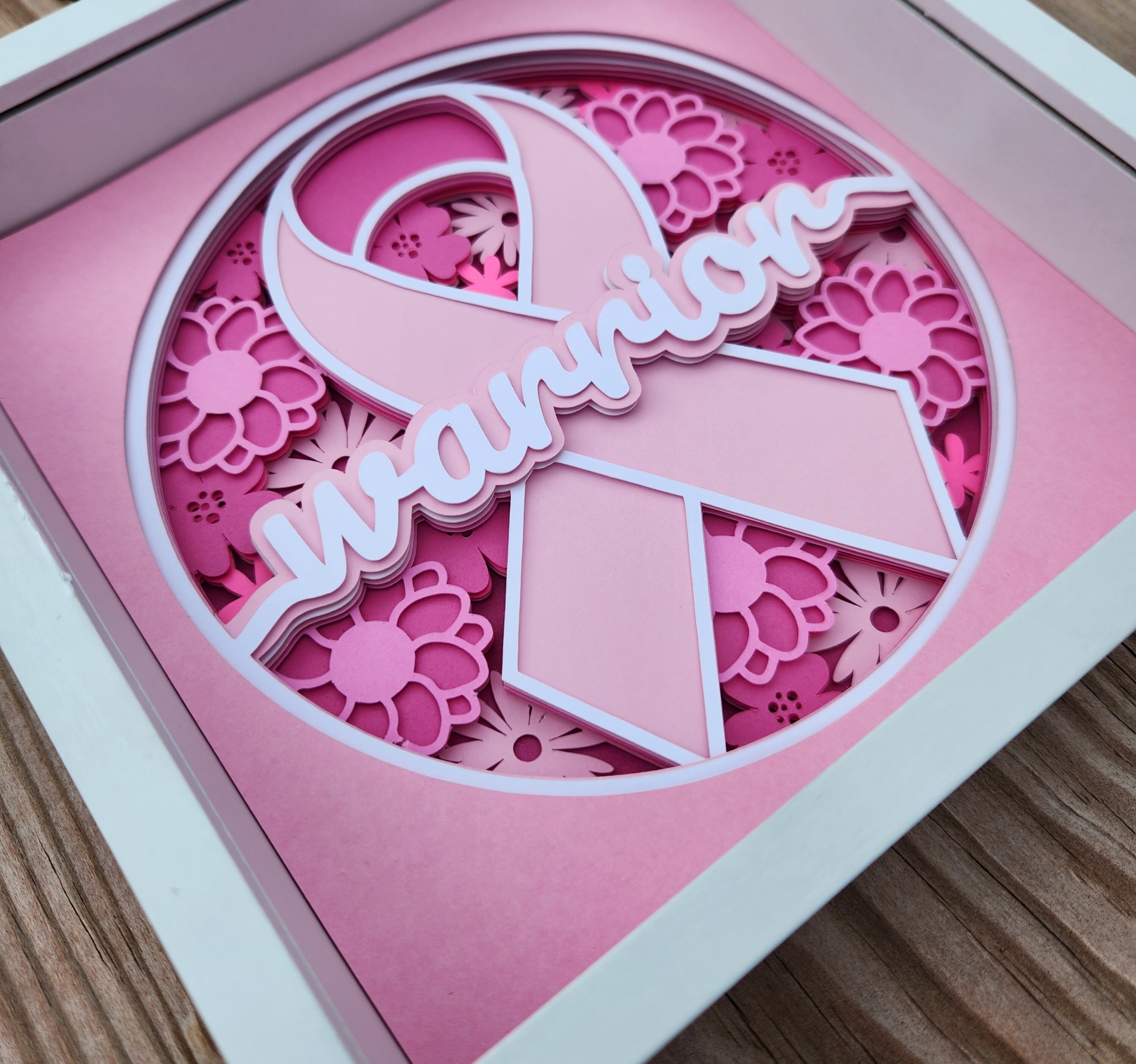 Breast Cancer Awareness Shadow Box, Ribbon, Layered Paper Art, Framed ...
