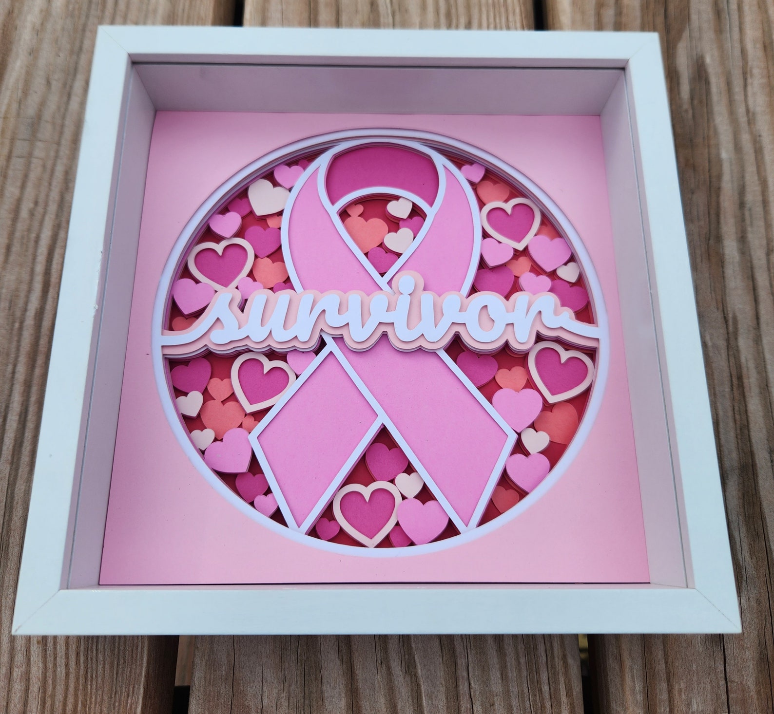 Breast Cancer Awareness Shadow Box, Ribbon, Layered Paper Art, Framed ...