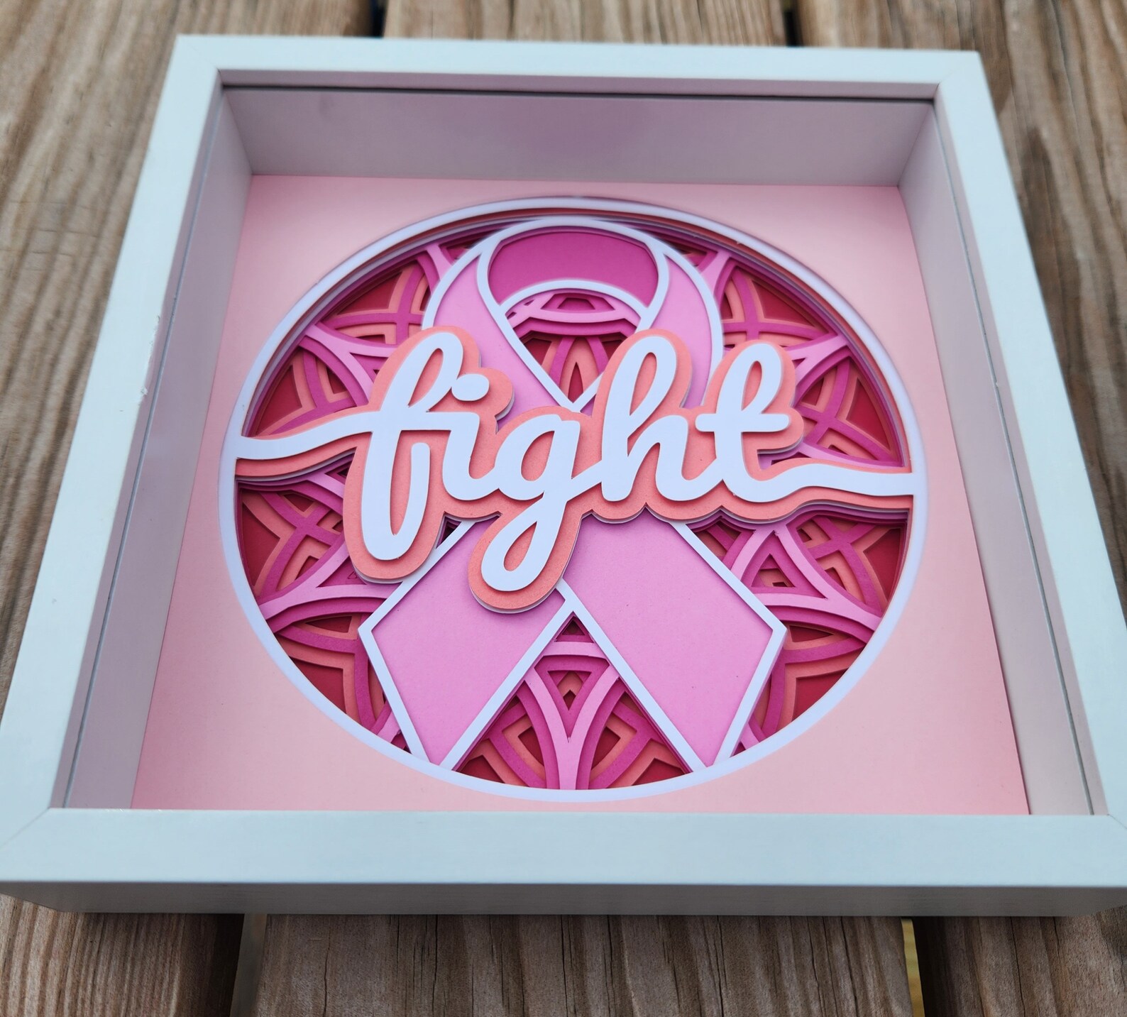 Breast Cancer Awareness Shadow Box, Ribbon, Layered Paper Art, Framed ...