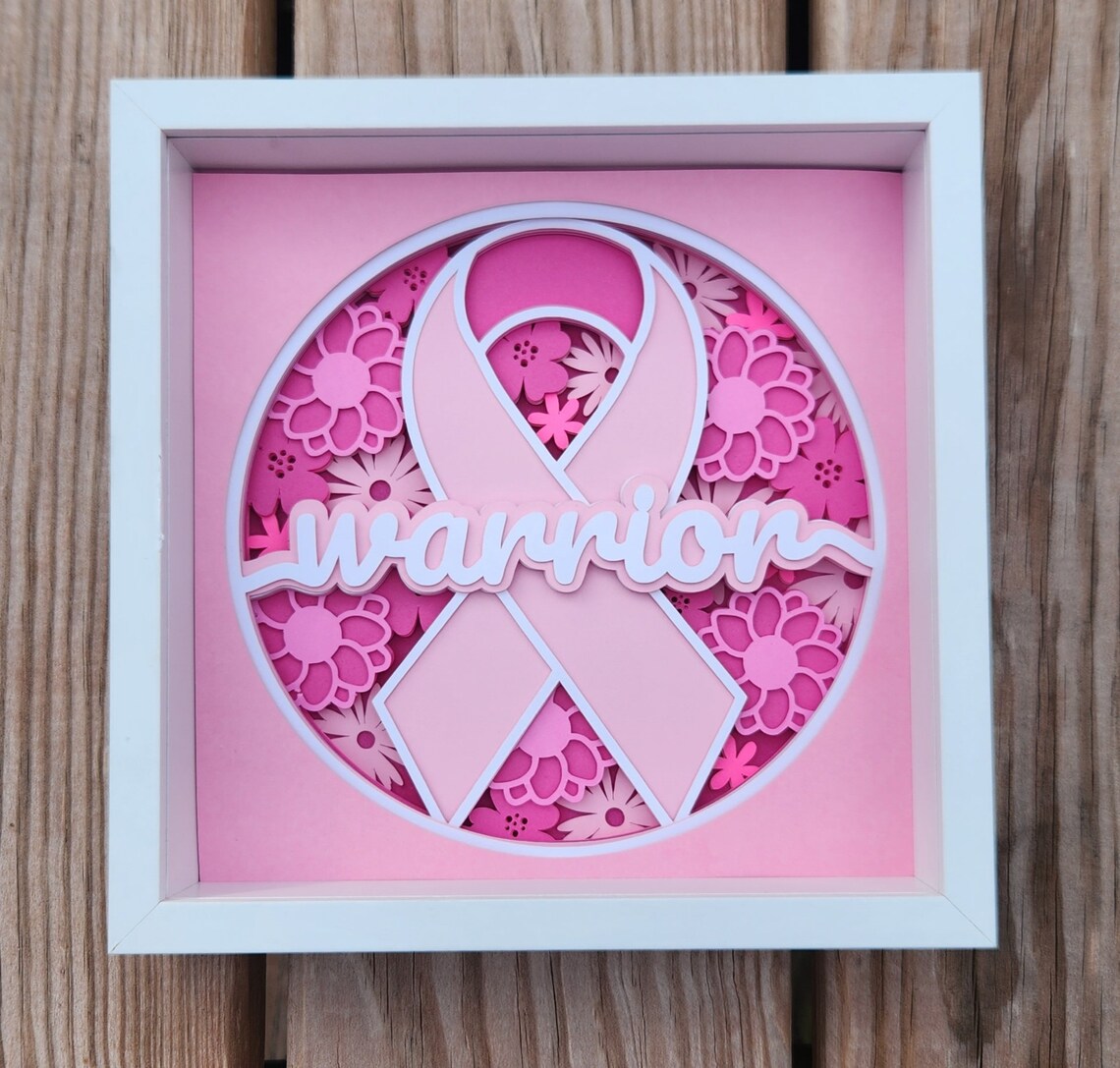 Breast Cancer Awareness Shadow Box, Ribbon, Layered Paper Art, Framed ...
