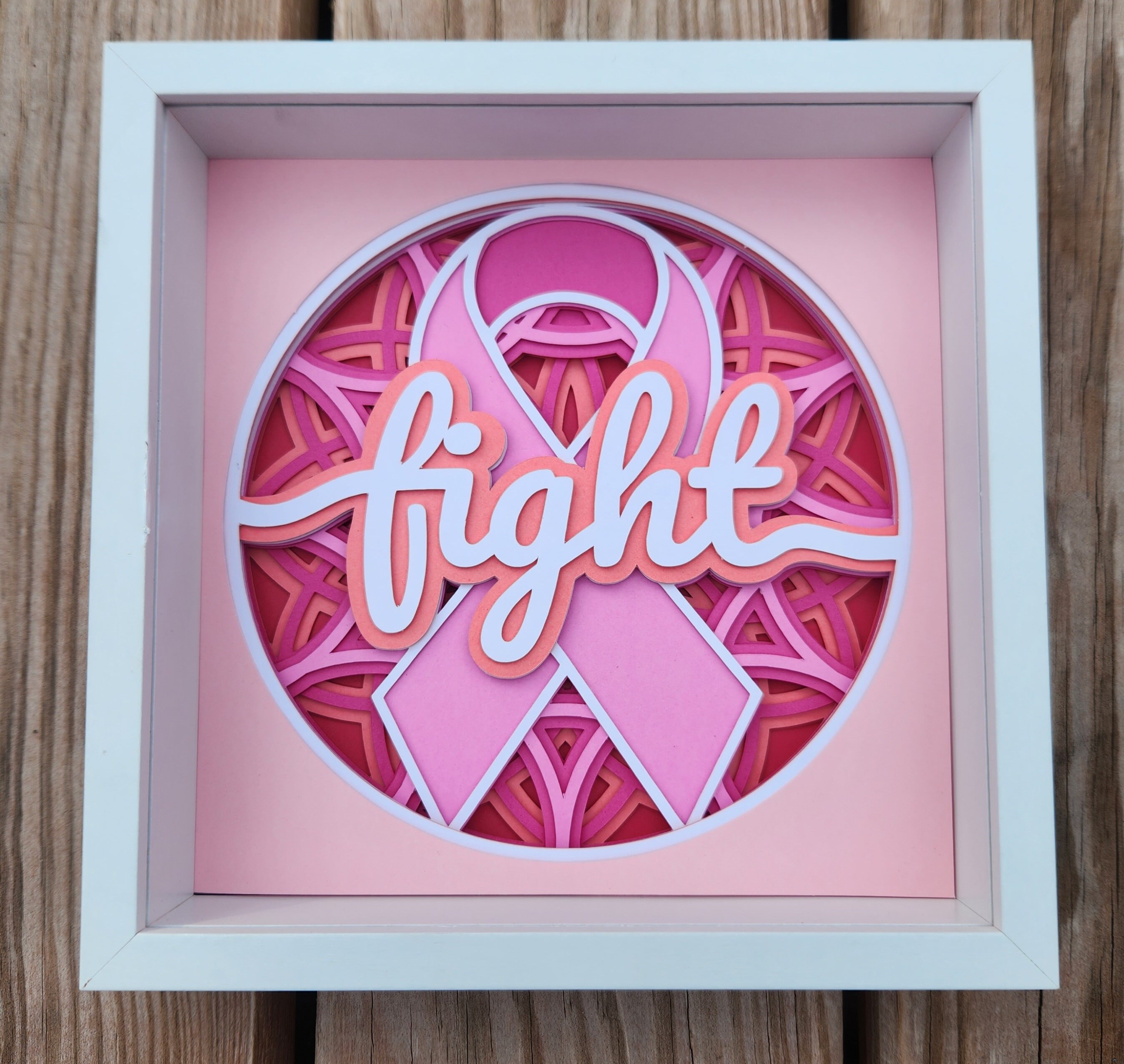 Breast Cancer Awareness Shadow Box, Ribbon, Layered Paper Art, Framed ...