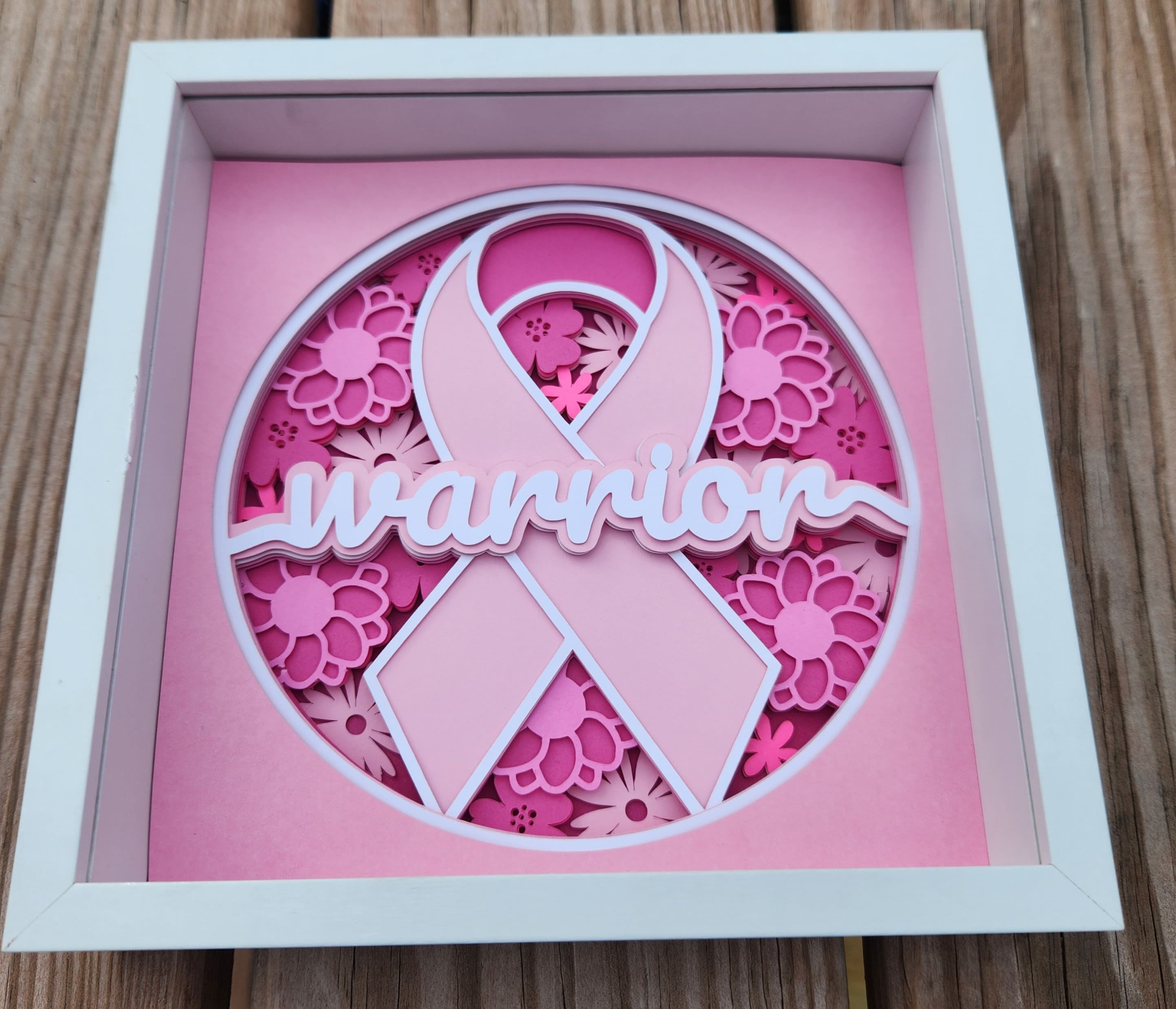 Breast Cancer Awareness Shadow Box, Ribbon, Layered Paper Art, Framed ...