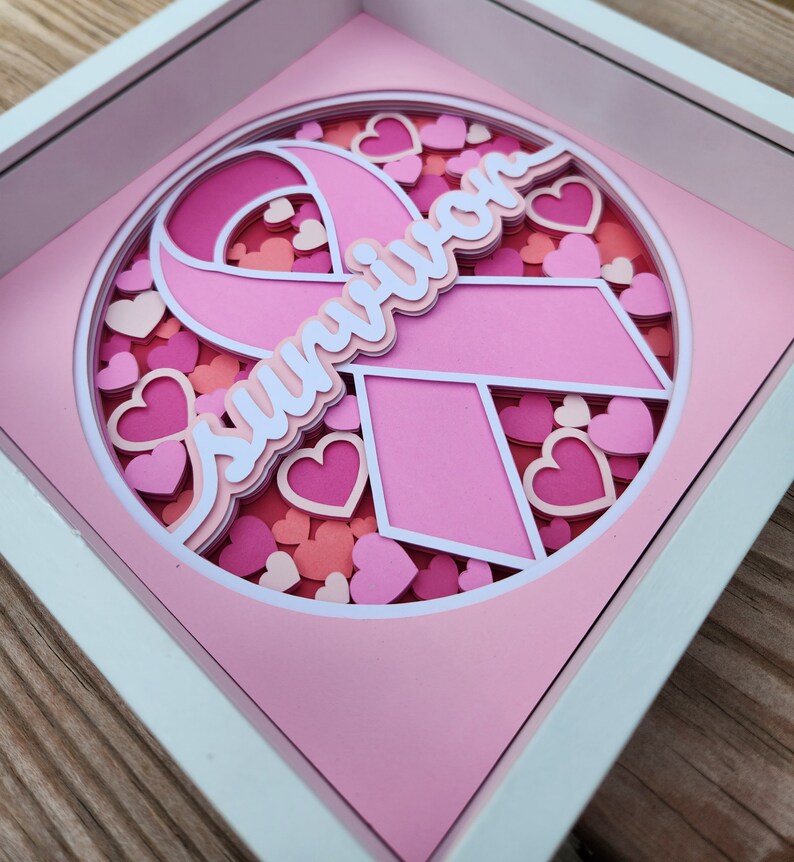 Breast Cancer Awareness Shadow Box, Ribbon, Layered Paper Art, Framed ...