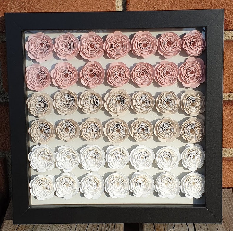 Paper Flower Shadow Box, Ombre Paper Flowers, Paper Roses, Floral ...