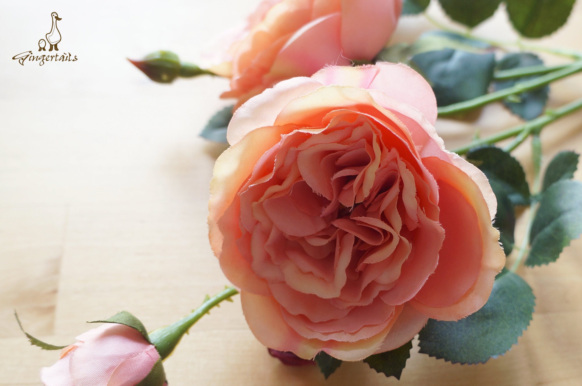 Coral Garden Rose FB0085-04 Artificial Flower | Etsy