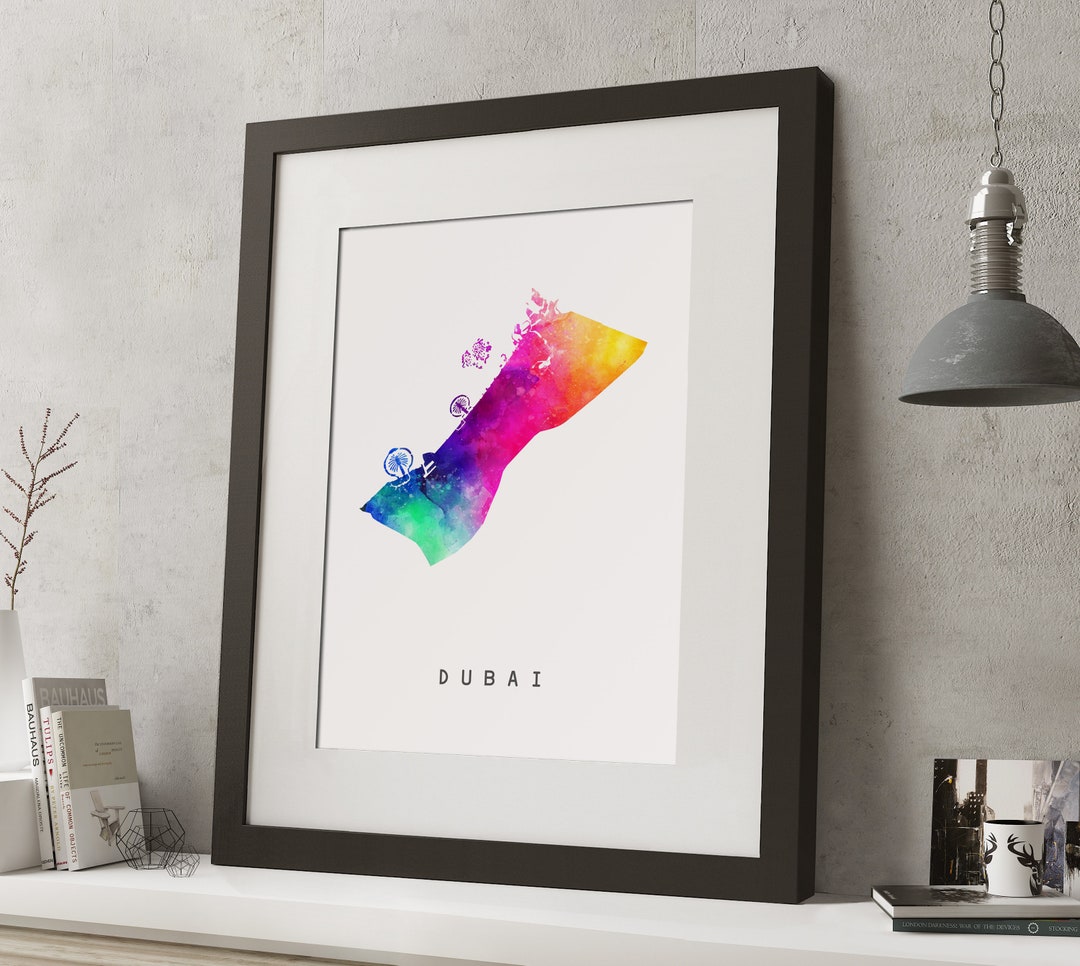 Watercolour DUBAI Rainbow Map Print, *UNFRAMED*, A4 Modern Wall Art - Etsy