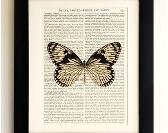 ART PRINT on Old Antique Book Page Two Vintage Butterflies | Etsy