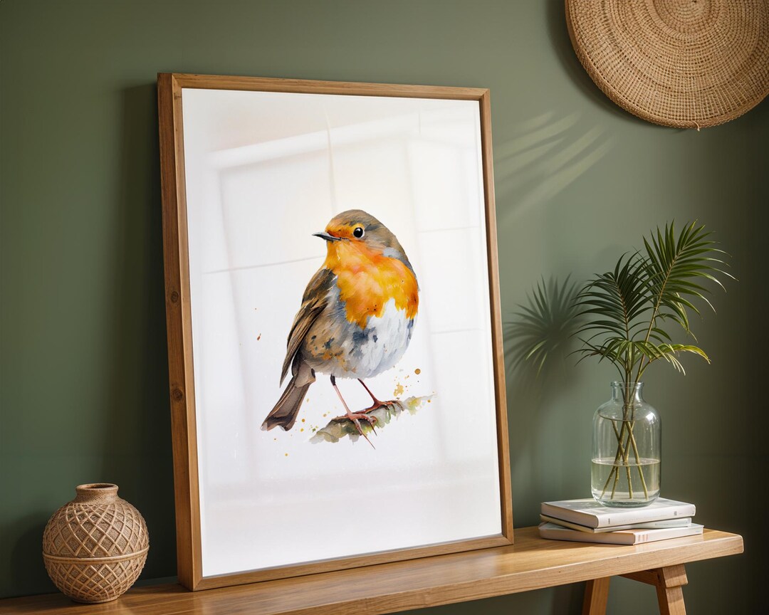 Watercolour Robin Print, Garden Birds, Bedroom, Living Room, Unframed ...
