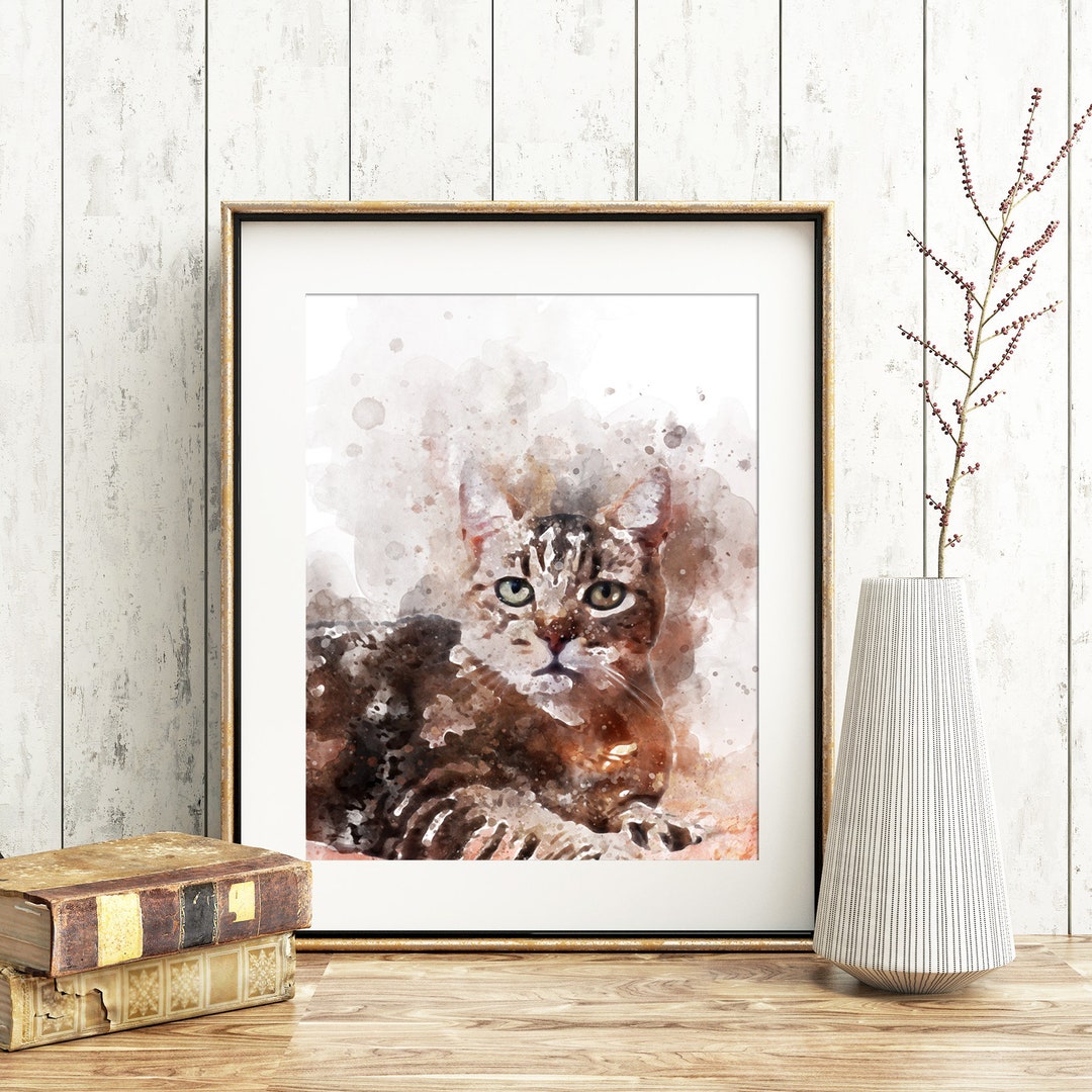 Tabby Cat Wall Art, Watercolour Print, Pet Picture, Illustration, A4 ...