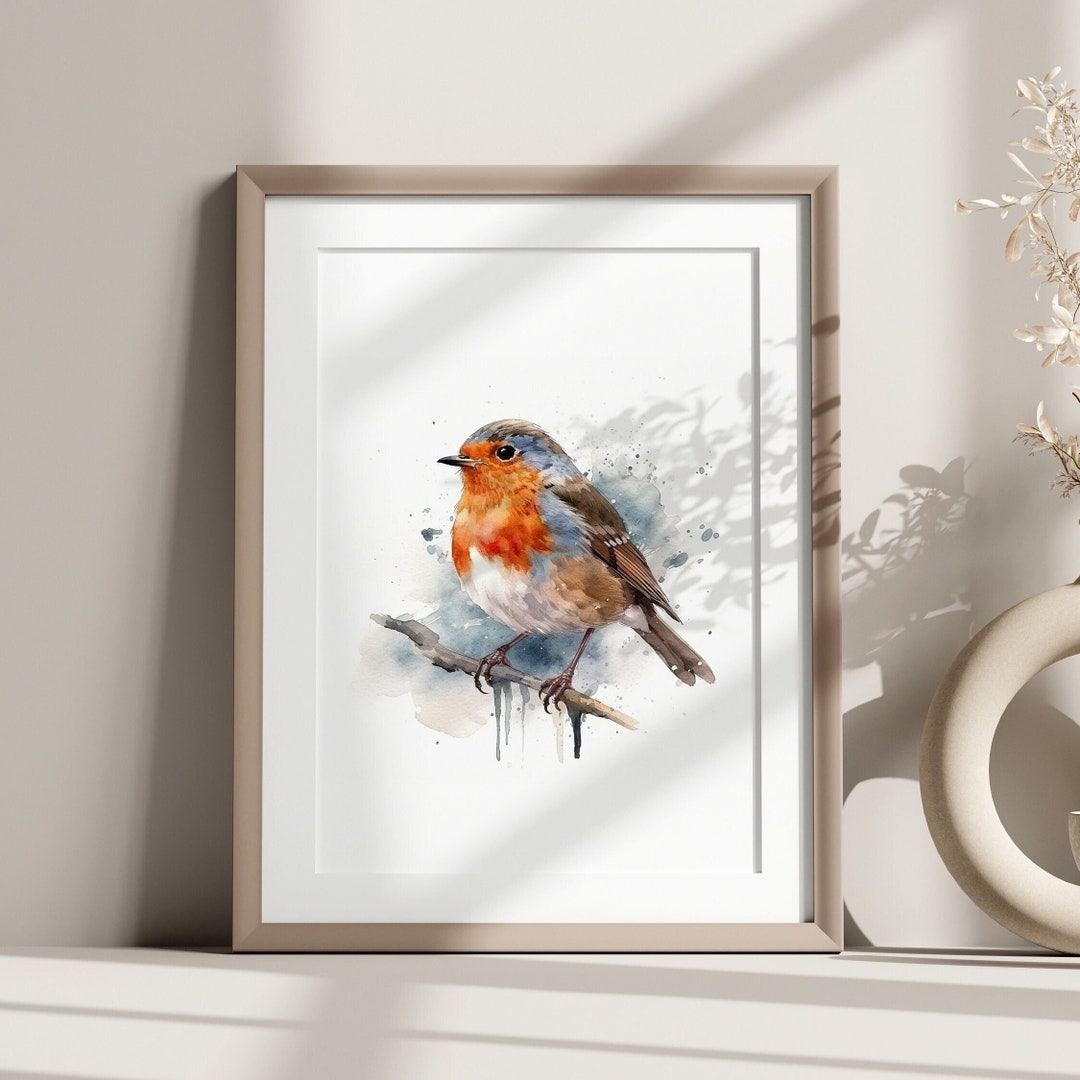 Watercolour Robin Print, Garden Birds, Bedroom, Living Room, Unframed ...