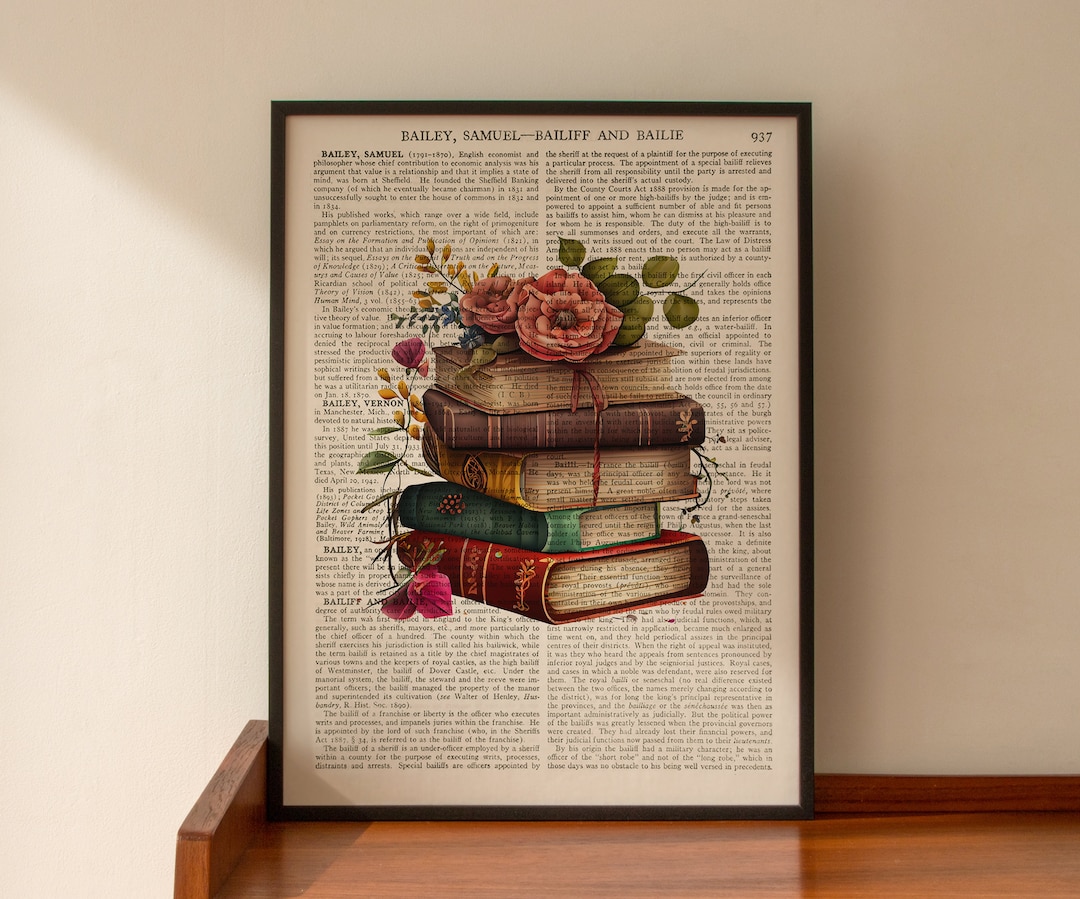 ART PRINT on Old Antique Book Page - Floral Books, Book Lover, Book ...