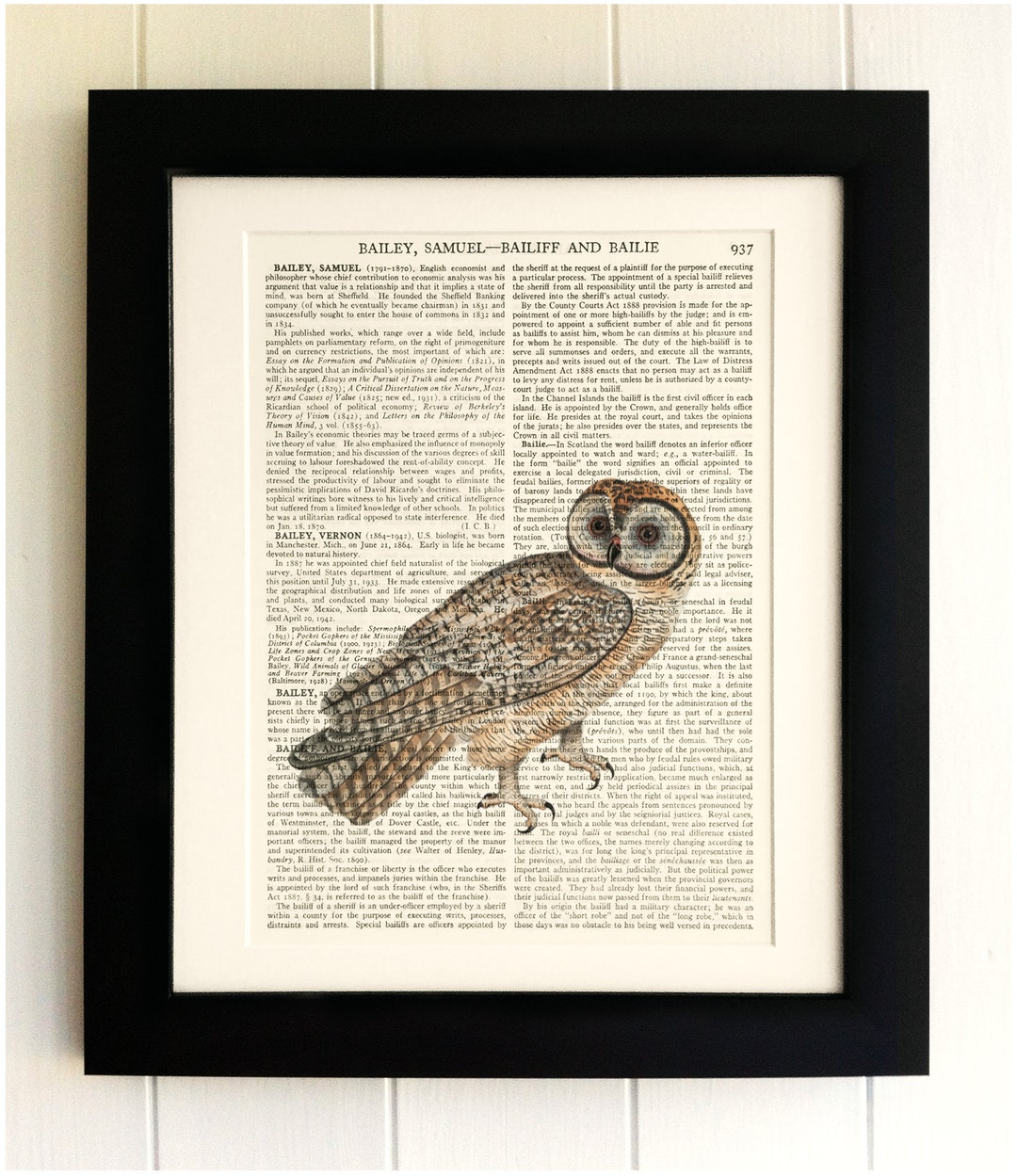 ART PRINT on Old Antique Book Page - Owl, Vintage Upcycled Wall Art ...
