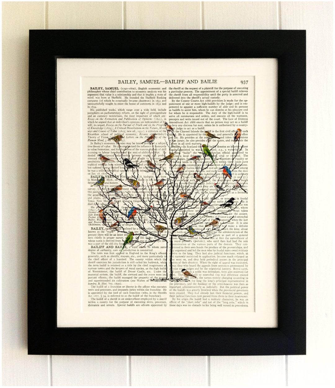 ART PRINT on Old Antique Book Page - Bird in Short Tree, Vintage ...