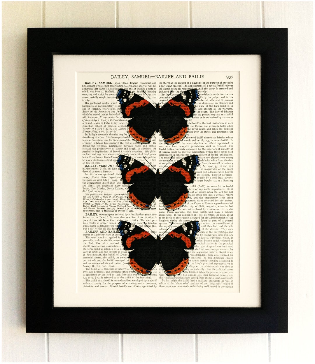 ART PRINT on Old Antique Book Page - Three Vintage Butterflies, Vintage ...