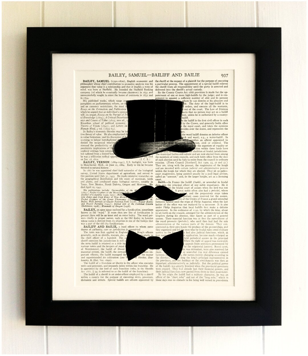 ART PRINT on Old Antique Book Page - Top Hat, Moustache, Bow Tie ...
